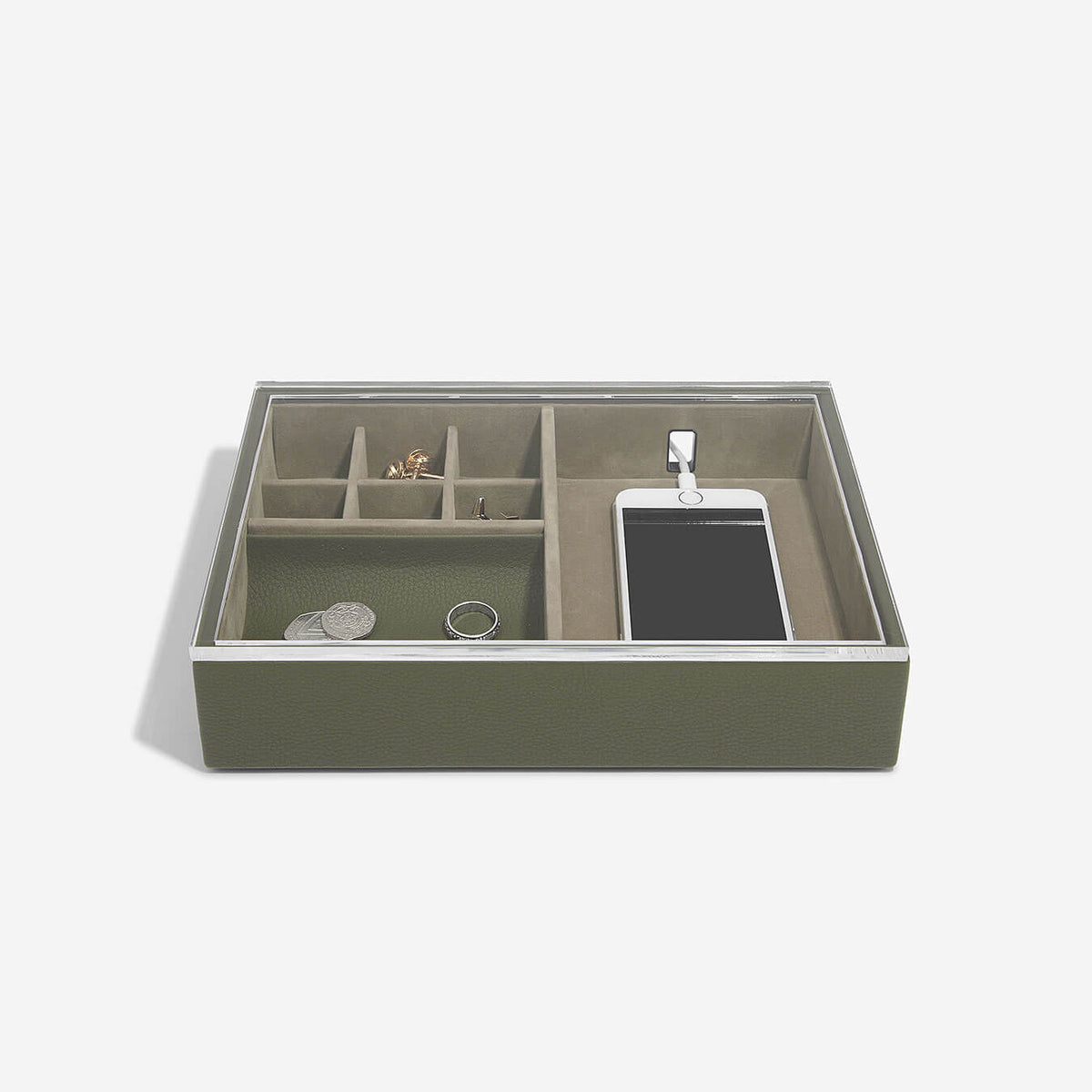 Valet Organiser with Acrylic Lid - Olive – Stackers Singapore